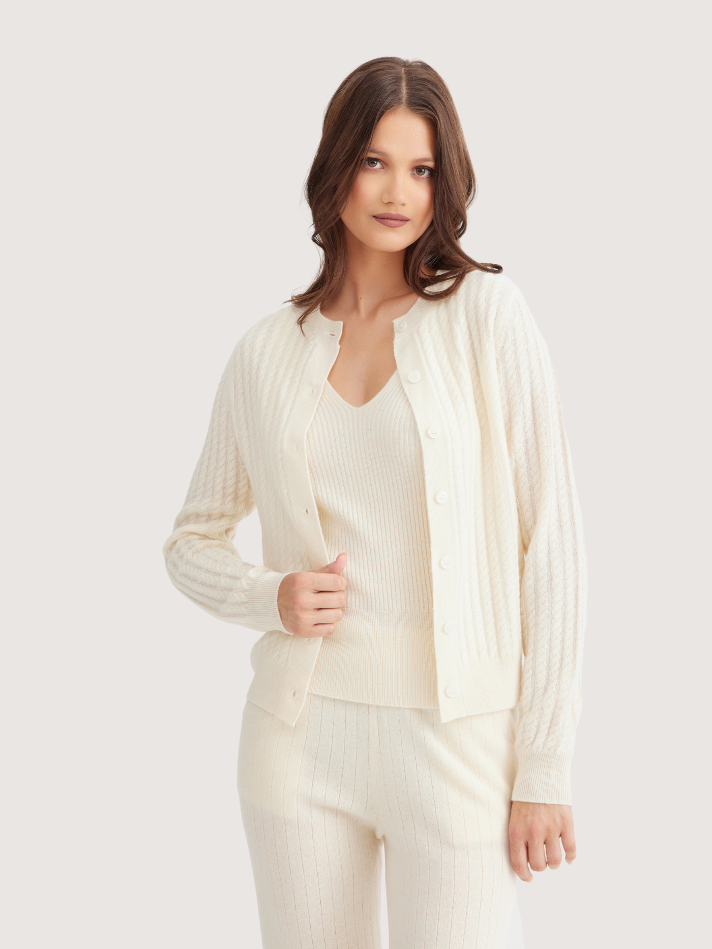Women's Monaco Cable Knit Cashmere Cardigan – Bej